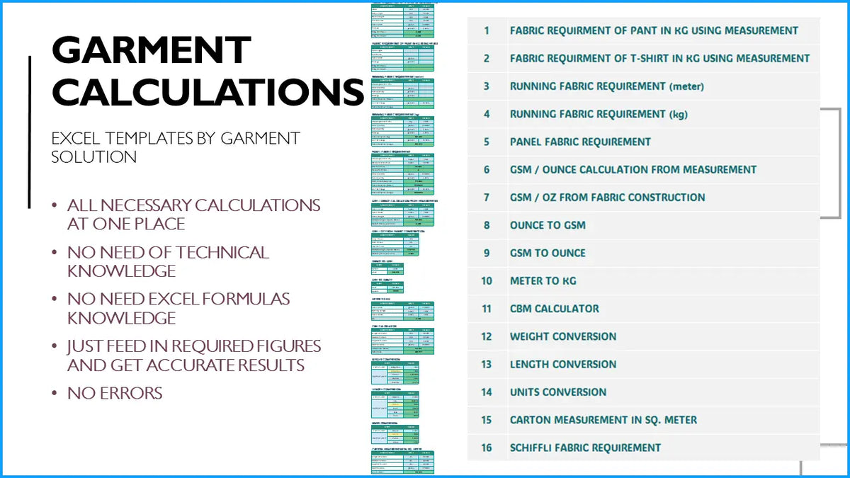 Garment Calculation Excel Template | Comprehensive Measurement Tools ...