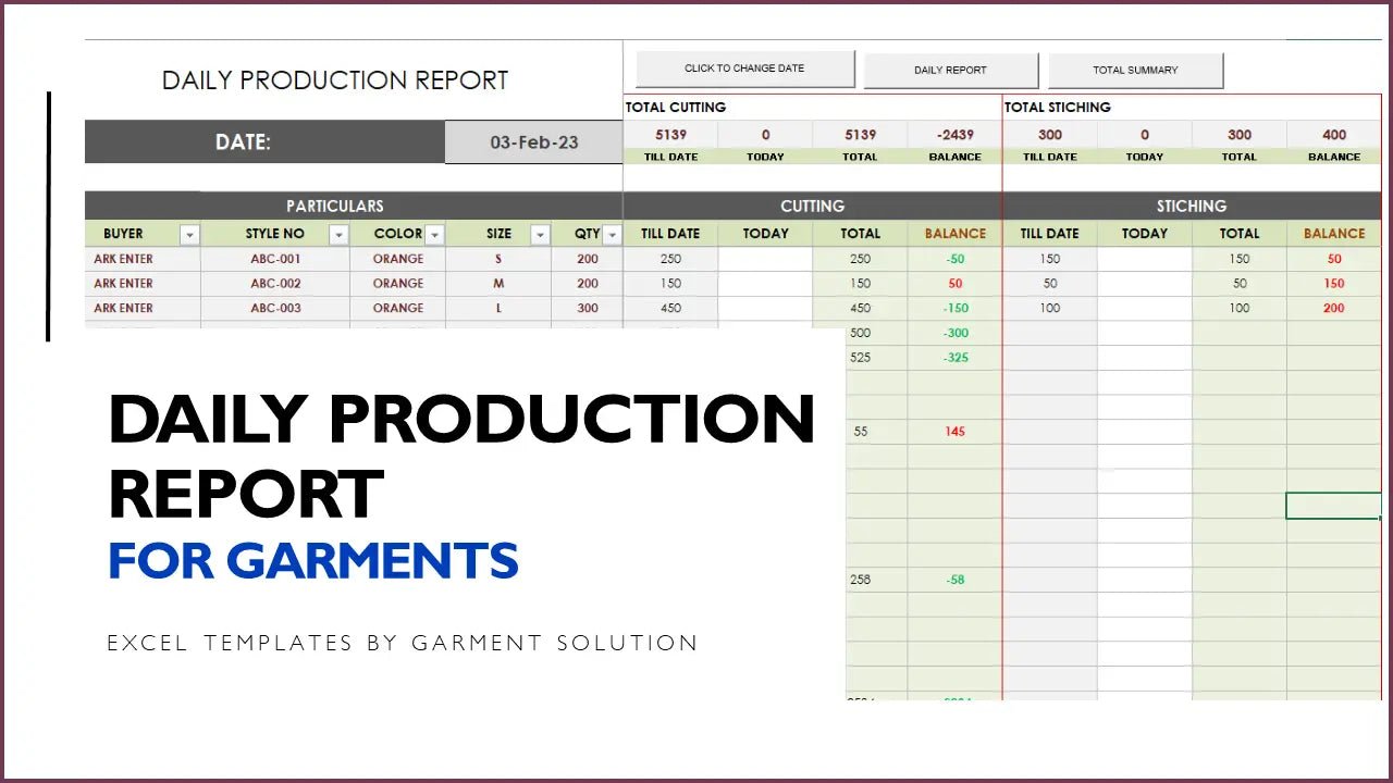 Garment Industry Daily Production Report Excel Template – GARMENT SOLUTIONS
