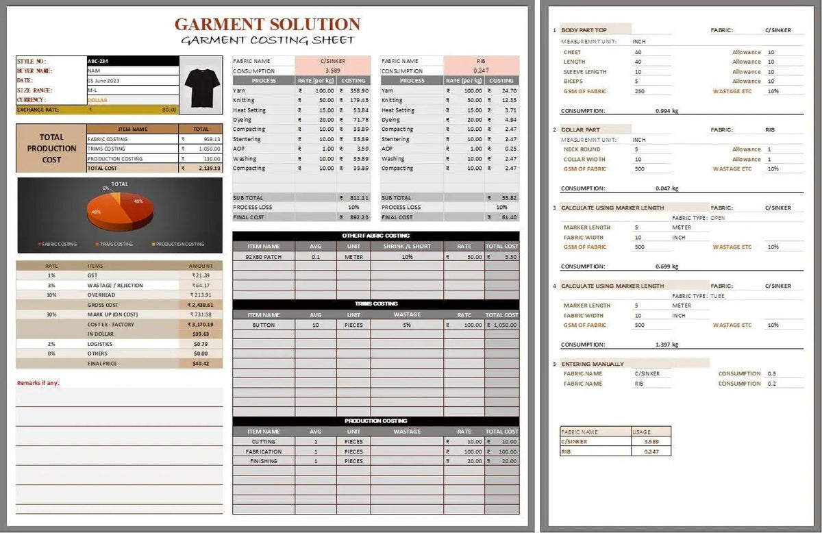 Knitted Garments Costing Excel Template | Accurate Cost Analysis ...