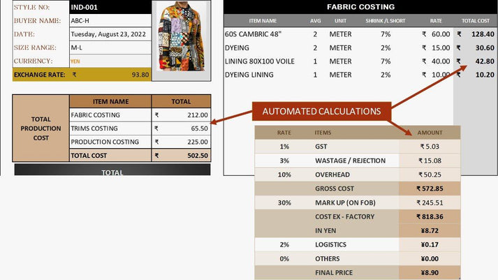 Detailed Garment Cost Analysis Excel Template | Comprehensive Costs ...