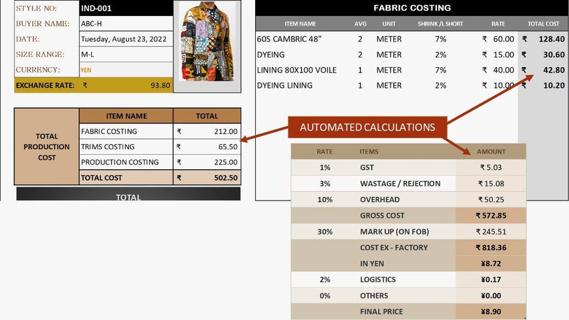 Detailed Garment Cost Analysis Excel Template | Comprehensive Costs ...